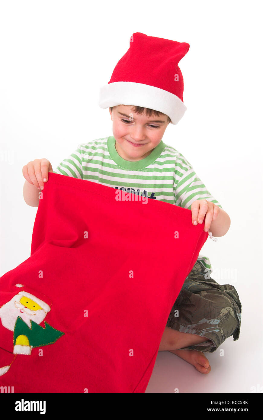 Young Boy with a Santa Sack Stock Photo - Alamy