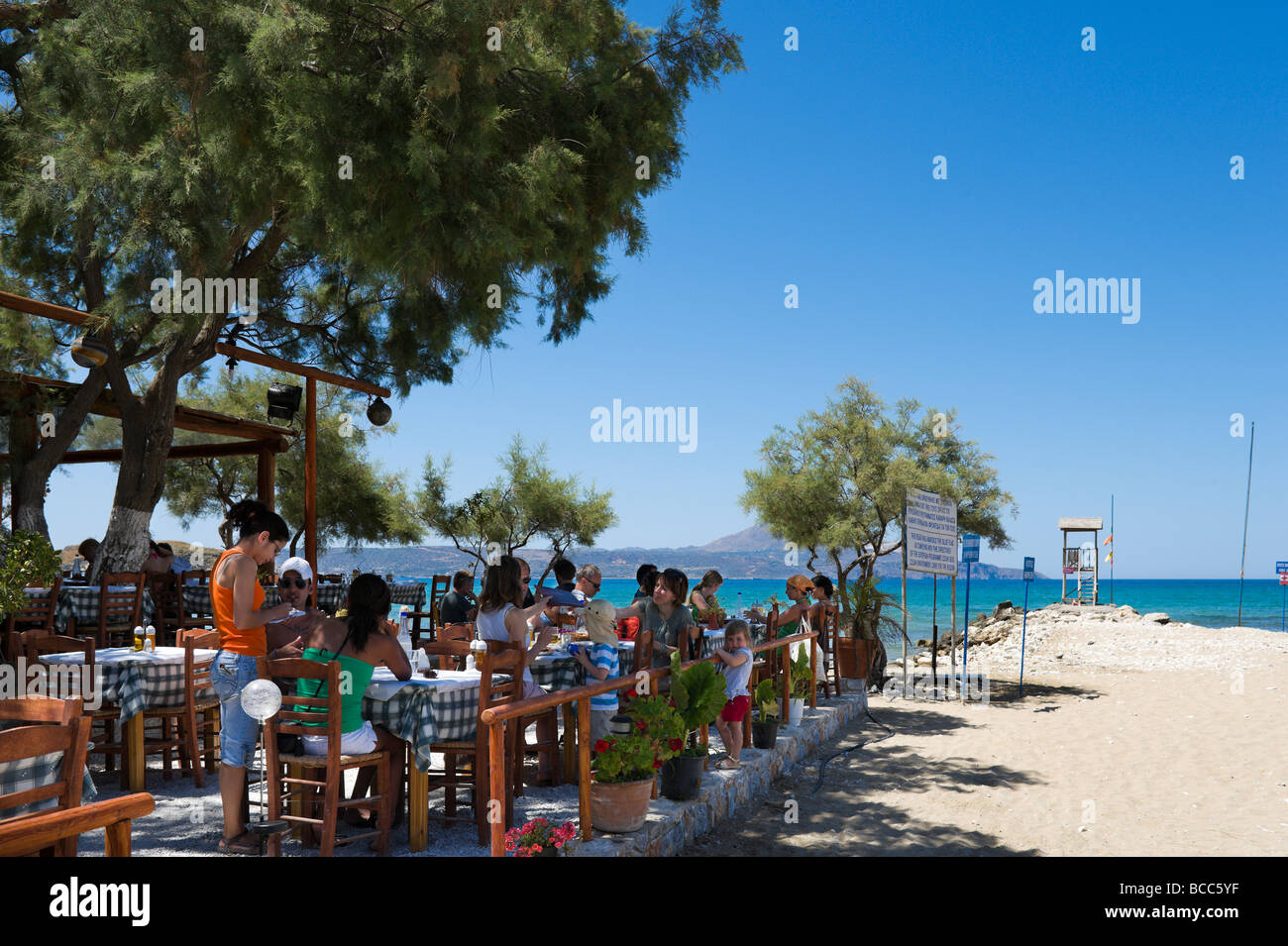 Traditional Taverna on the beach at Almyrida, Chania Province, Crete ...