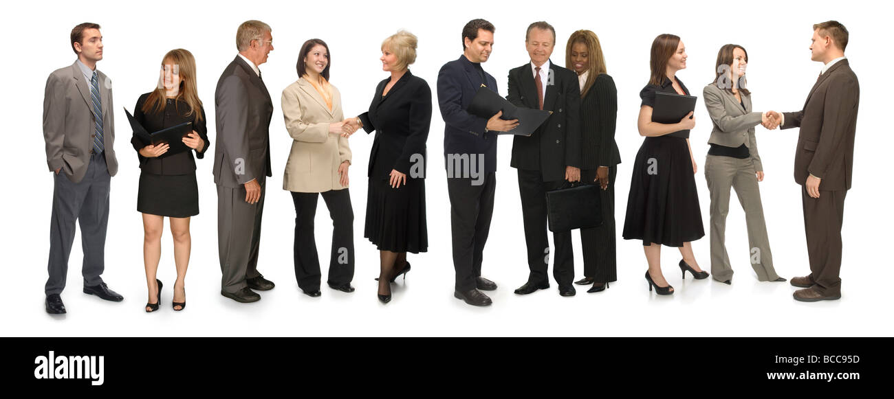 Group of corporate business people networking on a white background ...