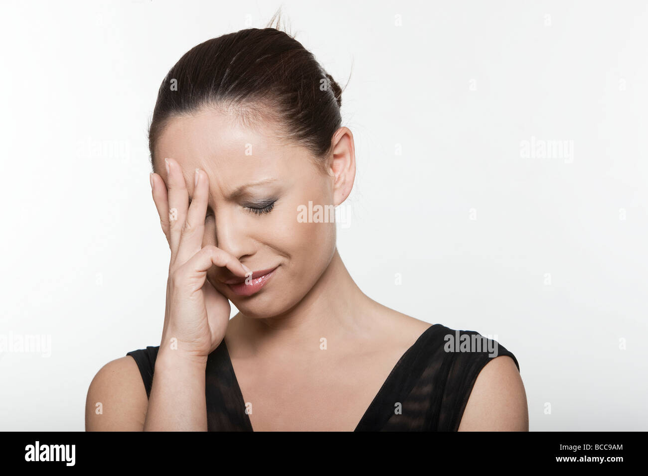 beautiful expressing sadness woman portrait on isolated background ...