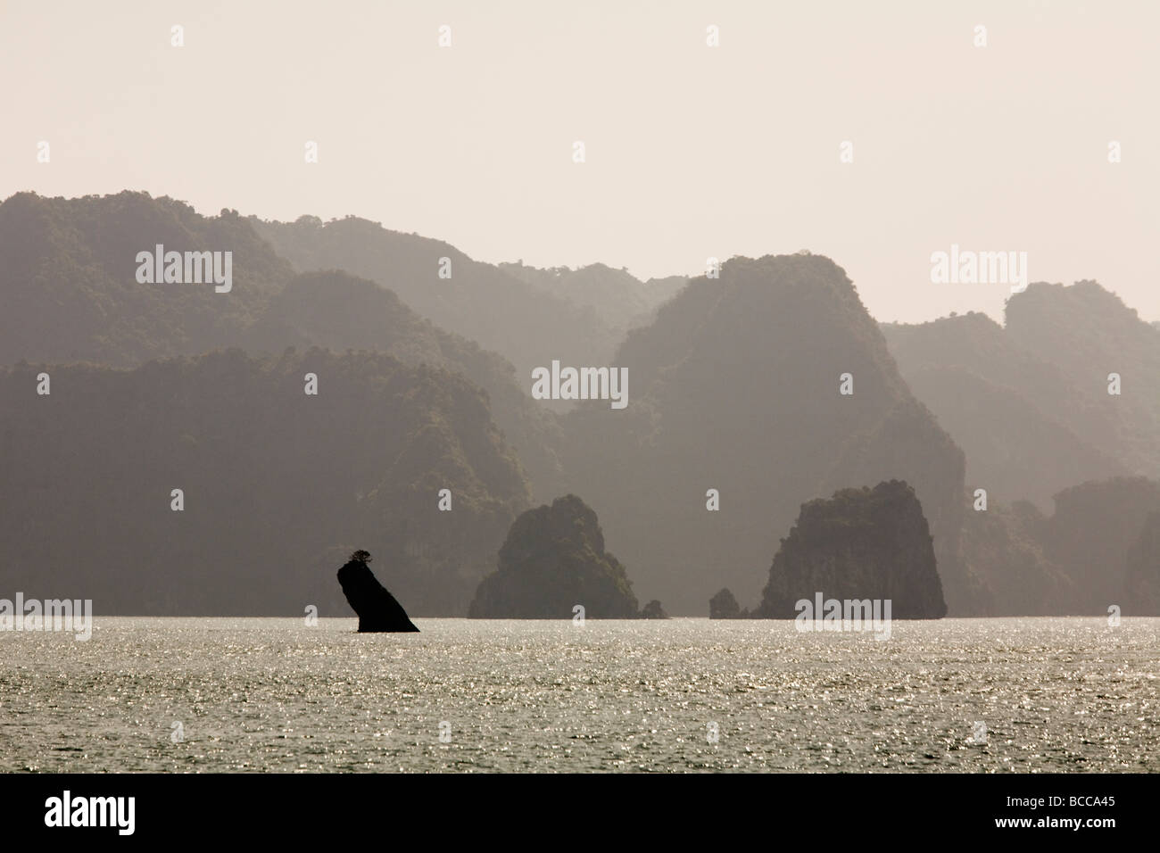 Small rock island with a tree on top among the 3000 limestone karst ...