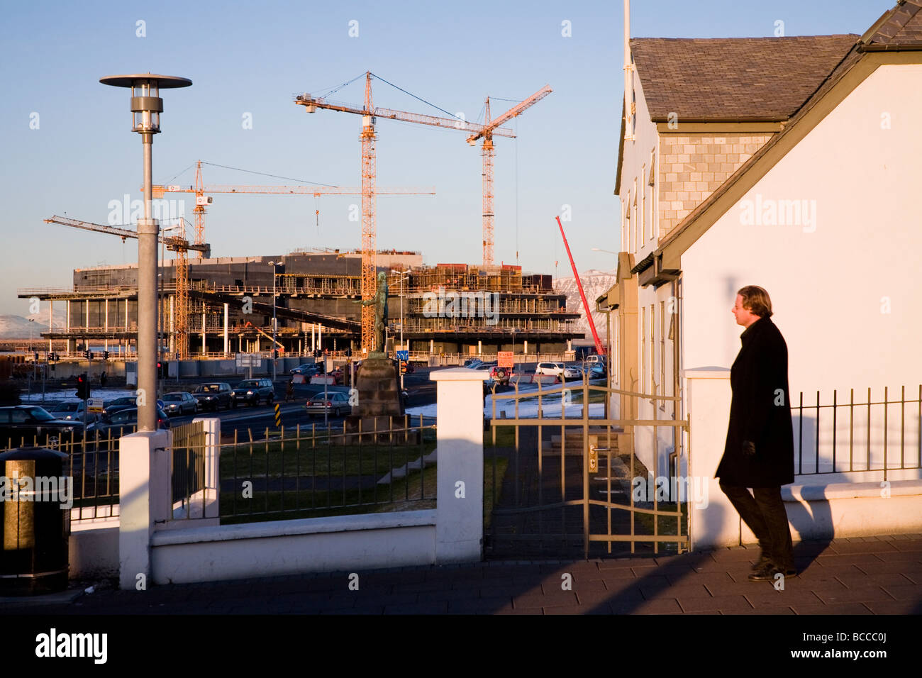 Laugavegur street scene, person walking. Laugavegur is the main ...