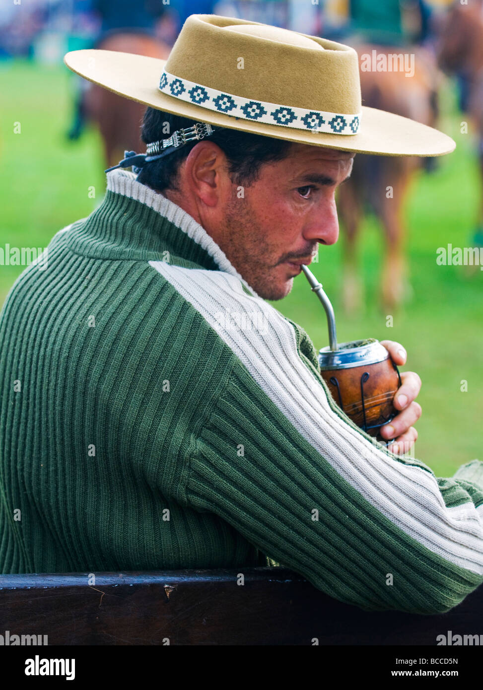 September 2008 Montevideo Uruguay Gaucho drinking the traditional yerba ...
