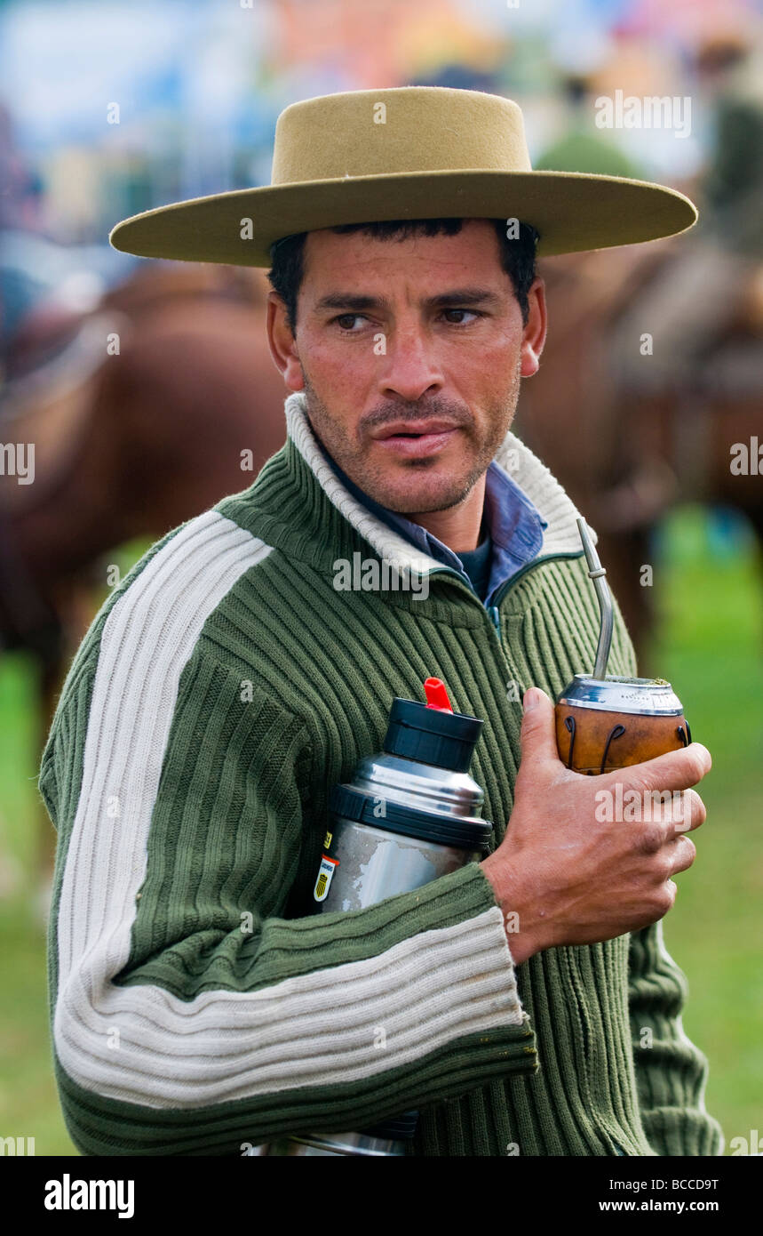 September 2008 Montevideo Uruguay Gaucho drinking the traditional yerba ...