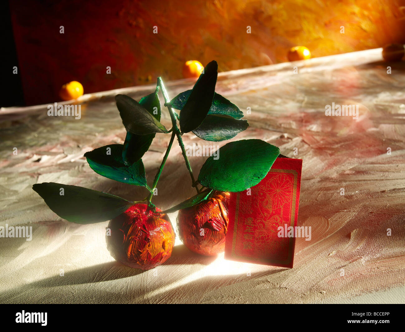Chinese New Year Custom. Mandrain Oranges with Red Packet Stock Photo ...