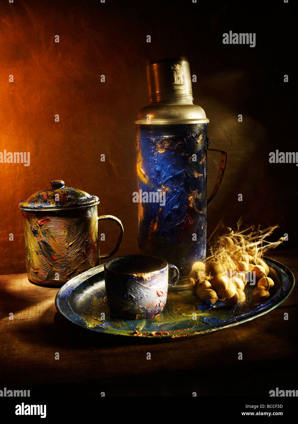 Traditional Chinese Flasks with Fruits and Tray Stock Photo - Alamy