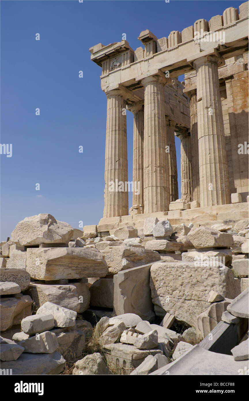 Doric columns and rubble at the Parthenon in the Acropolis of Athens, Greece Stock Photo - Alamy