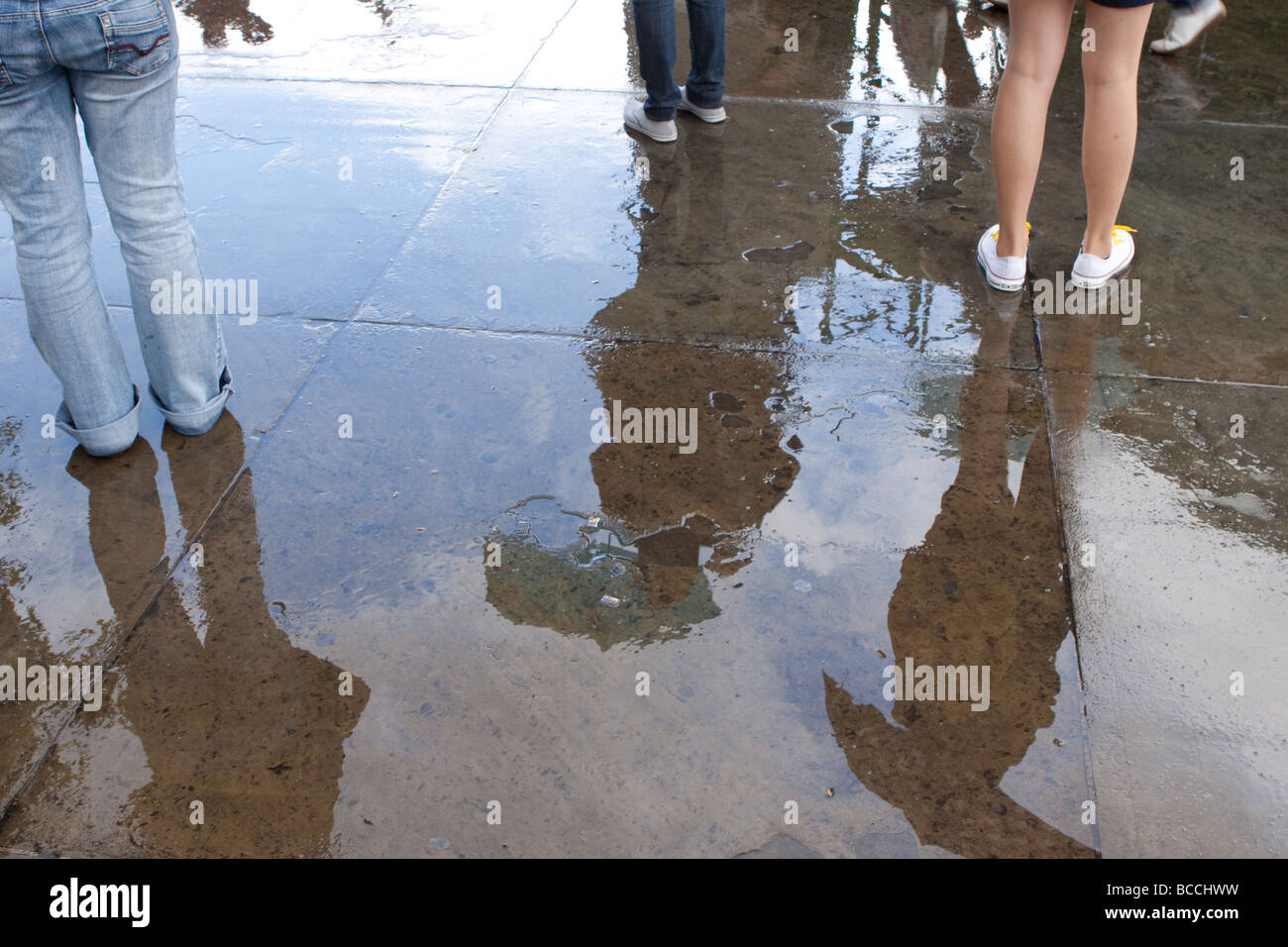 Reflections on the wet ground Stock Photo - Alamy