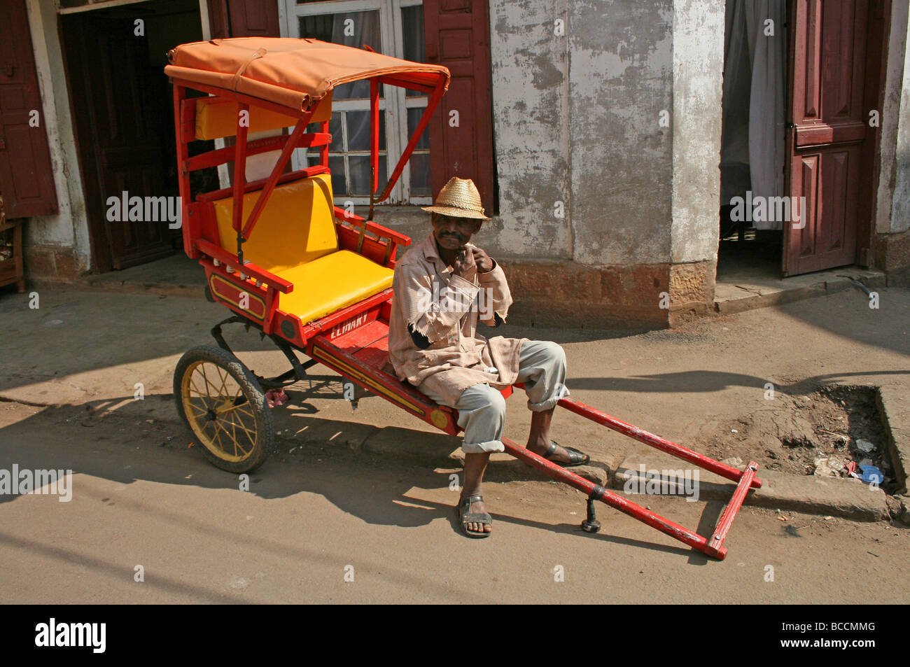Madagascan Man With Traditional Pouse-Pouse Rickshaw Taken In Antsirabe ...