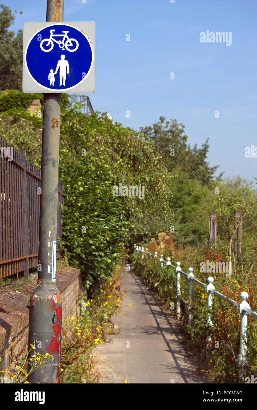 british shared path sign for pedestrians and cyclists on a pathway ...