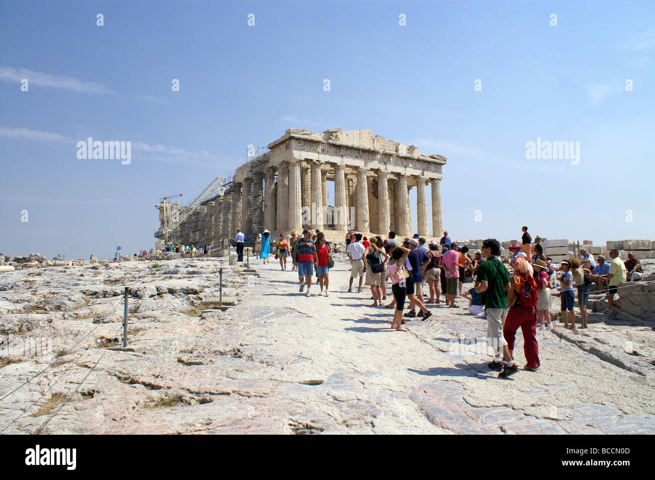 Tourists at the Parthenon in the Acropolis of Athens, Greece Stock ...