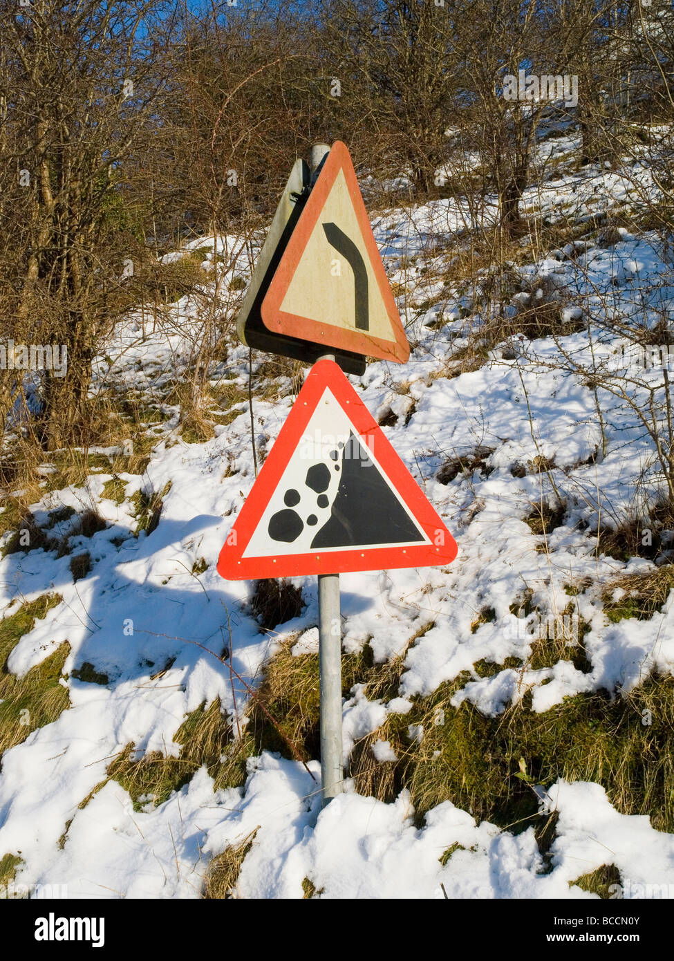 A warning sign about falling rocks and steep bend, taken from Monsal ...