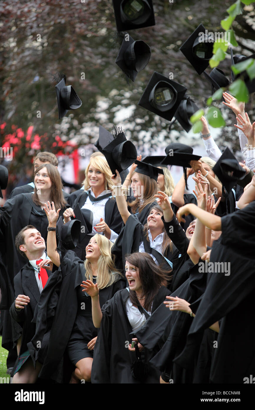 Graduating students wearing gowns and mortar boards at the University ...