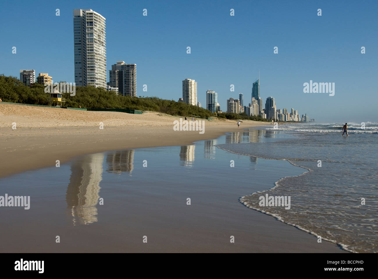 High rise buildings, tower blocks, beside beach, Surfers Paradise ...
