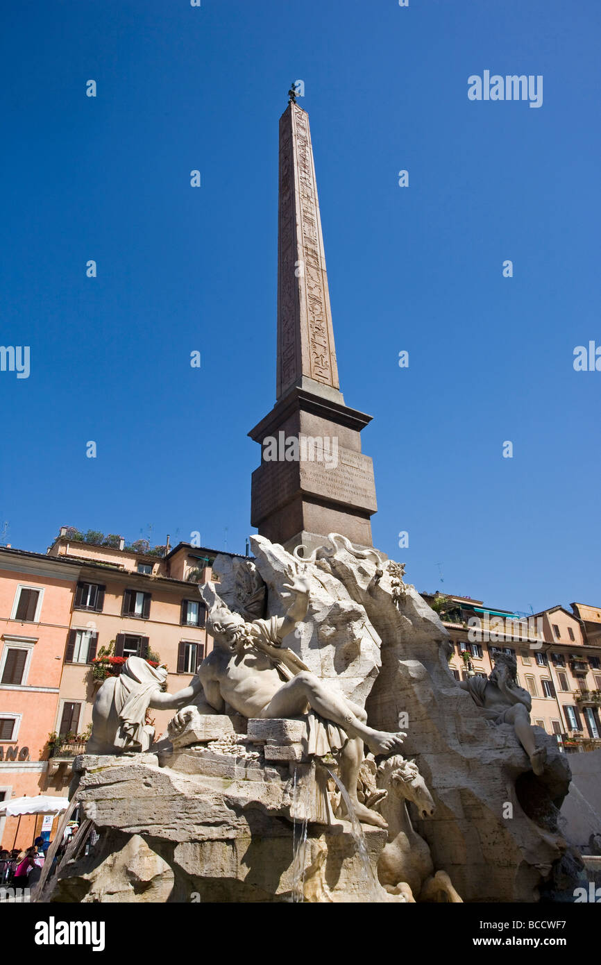 Obelisk in Piazza Navona Rome Italy Stock Photo - Alamy