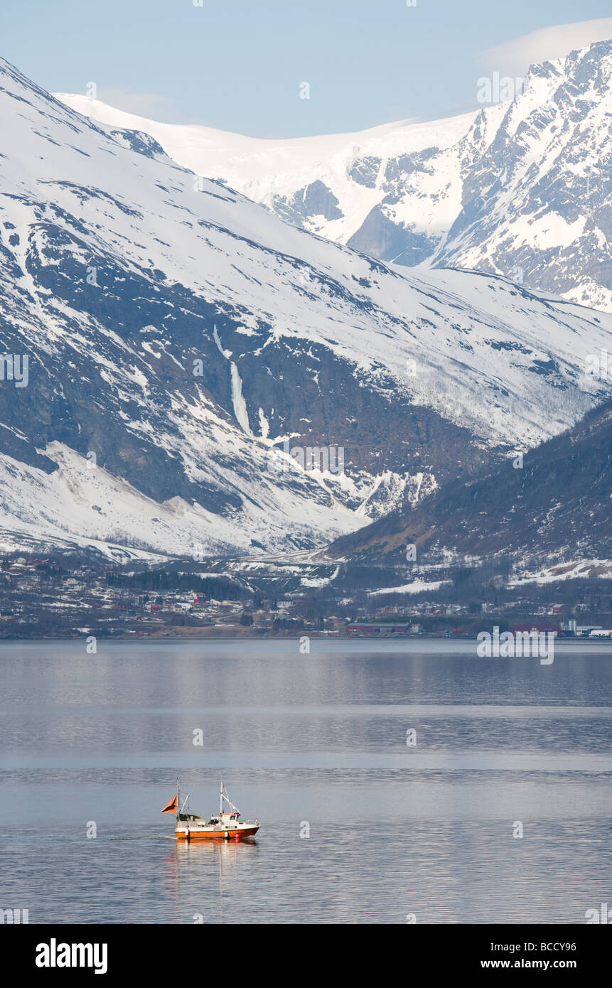 Small Norwegian fishing vessel at Storfjord Skibotn Norway Stock Photo ...
