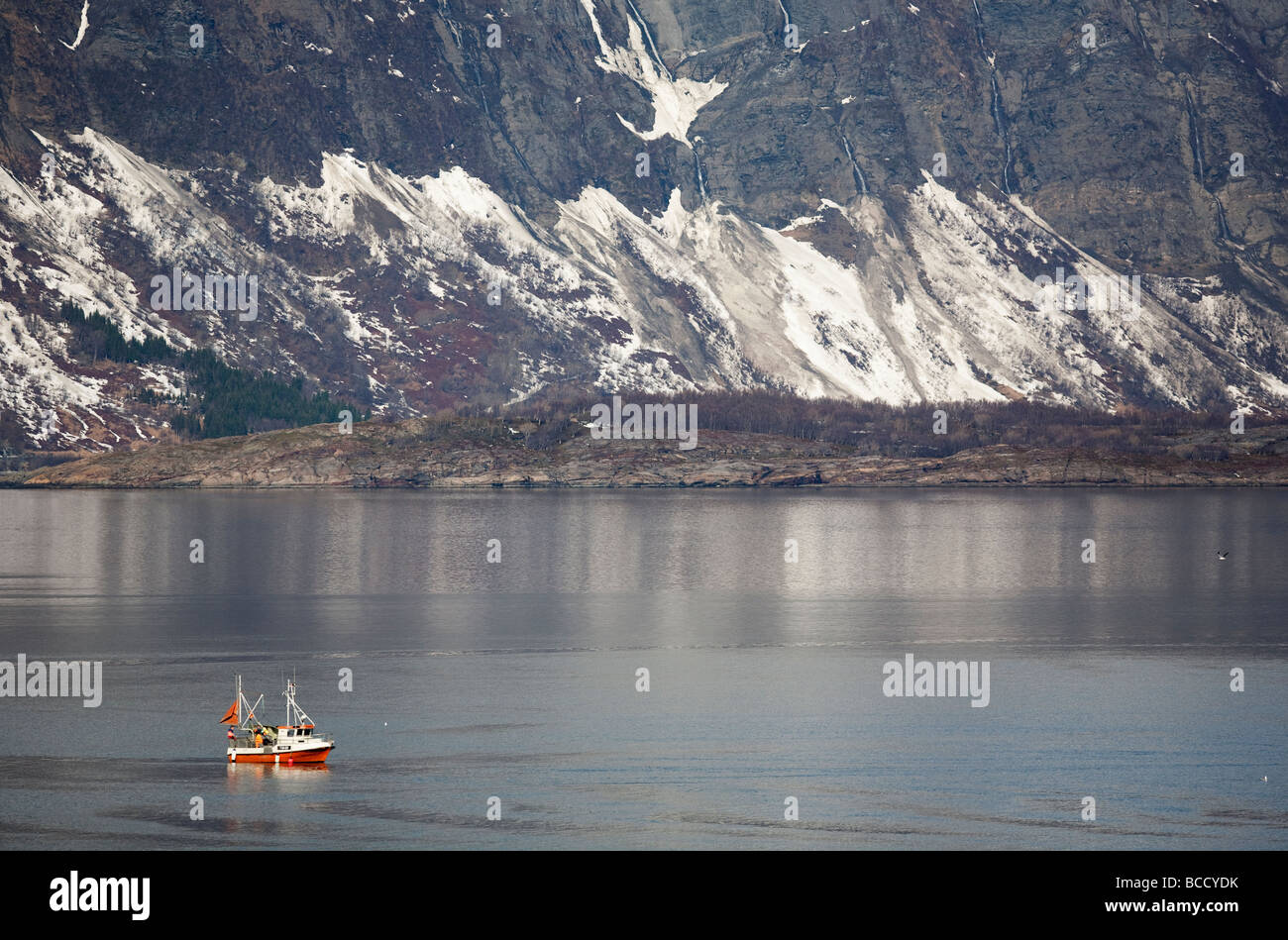 Small Norwegian fishing vessel at Storfjord Skibotn Norway Stock Photo ...