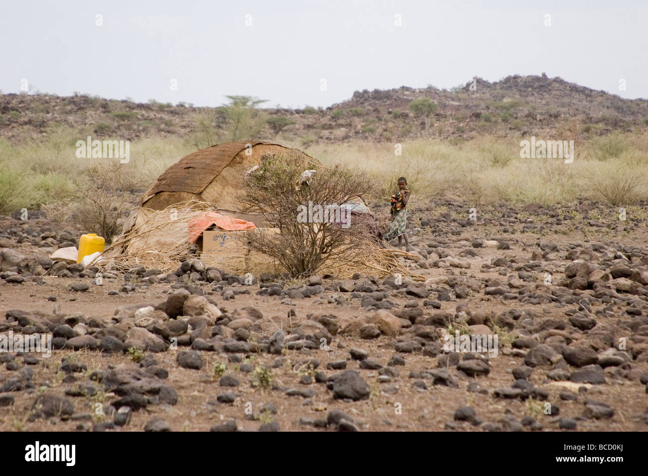Dubti, Afar region, Ethiopia -- Afar child standing by his home, or ...
