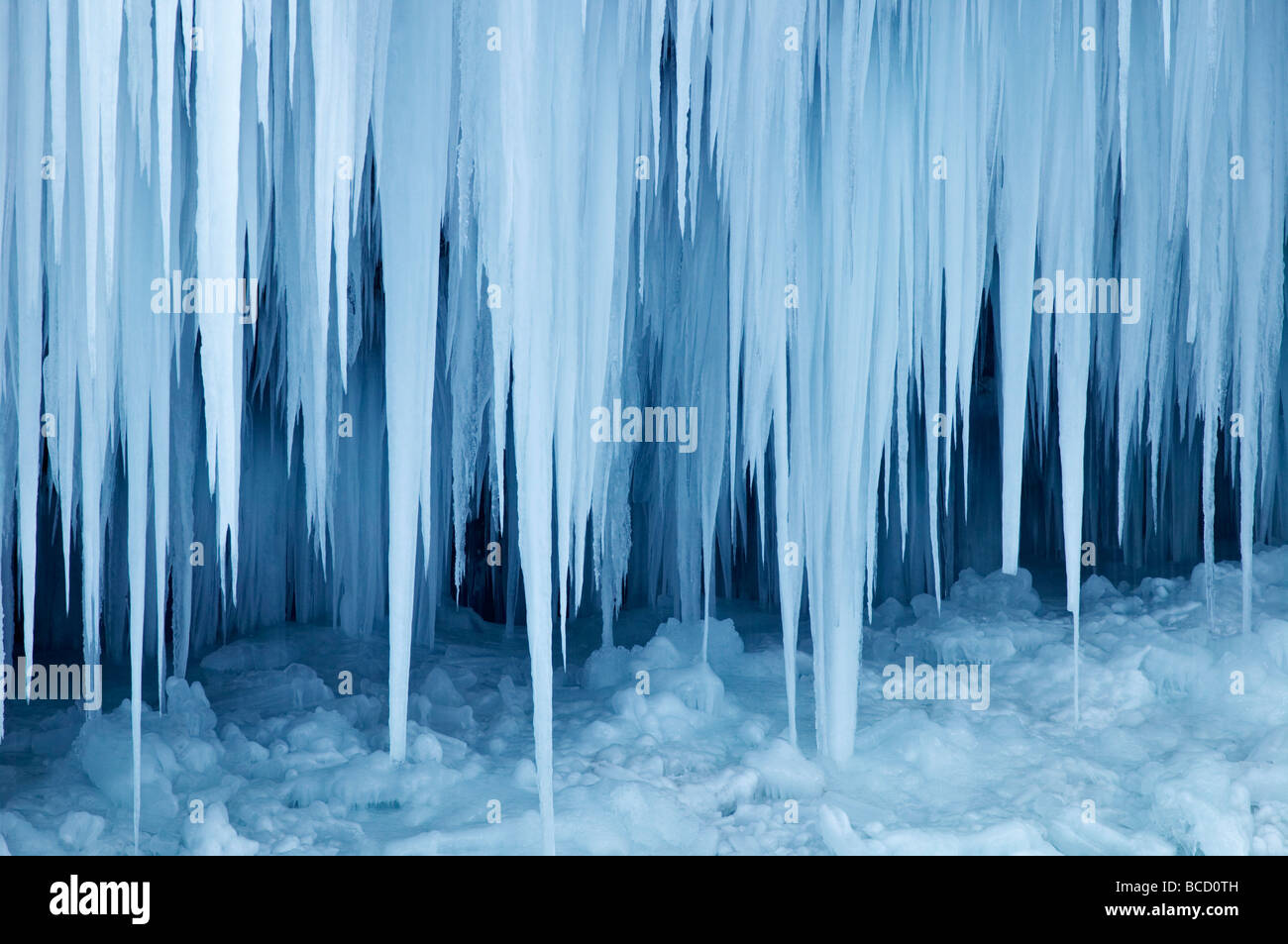SLAP PERICNIK. huge icicles on waterfall frozen in winter. Triglav ...