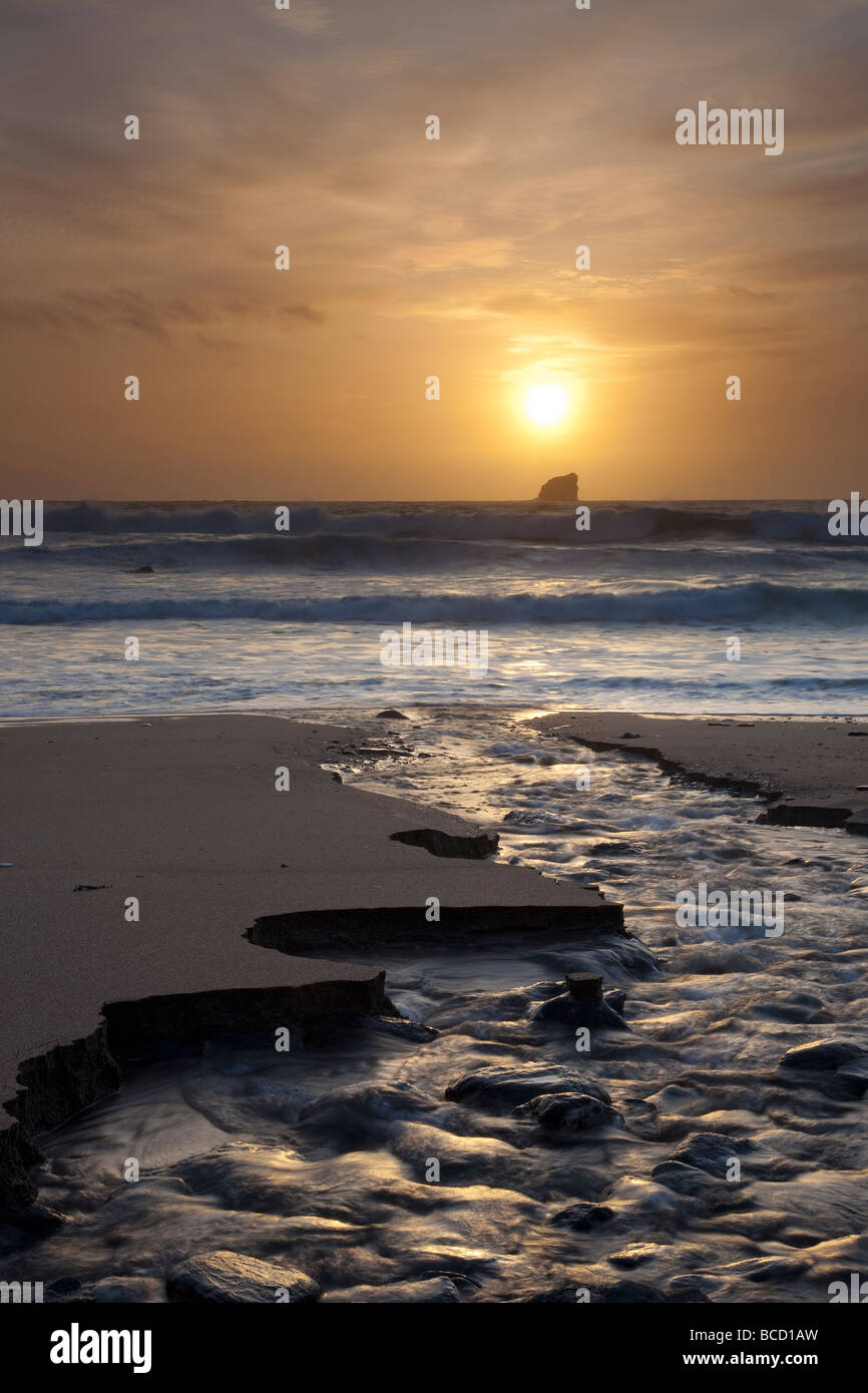 Trevellas Porth in Cornwall at sunset Stock Photo - Alamy