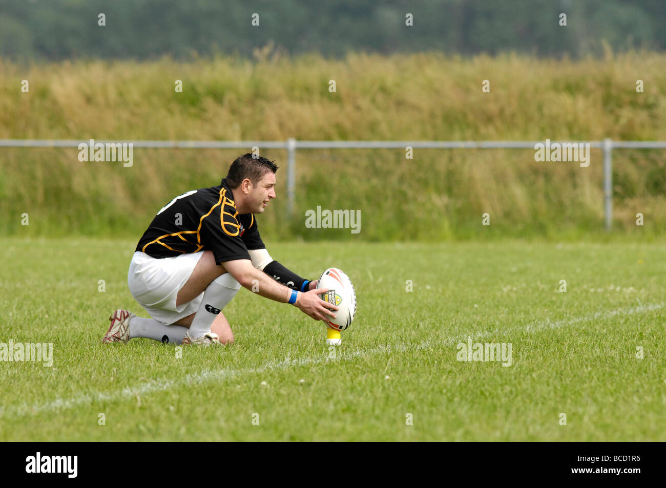 rugby player carefully place ball before attempting a conversion Stock ...