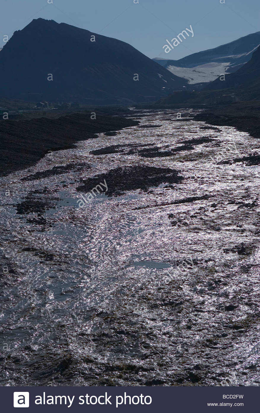 Braided stream draining glacial meltwater, Svalbard, Norway Stock Photo ...