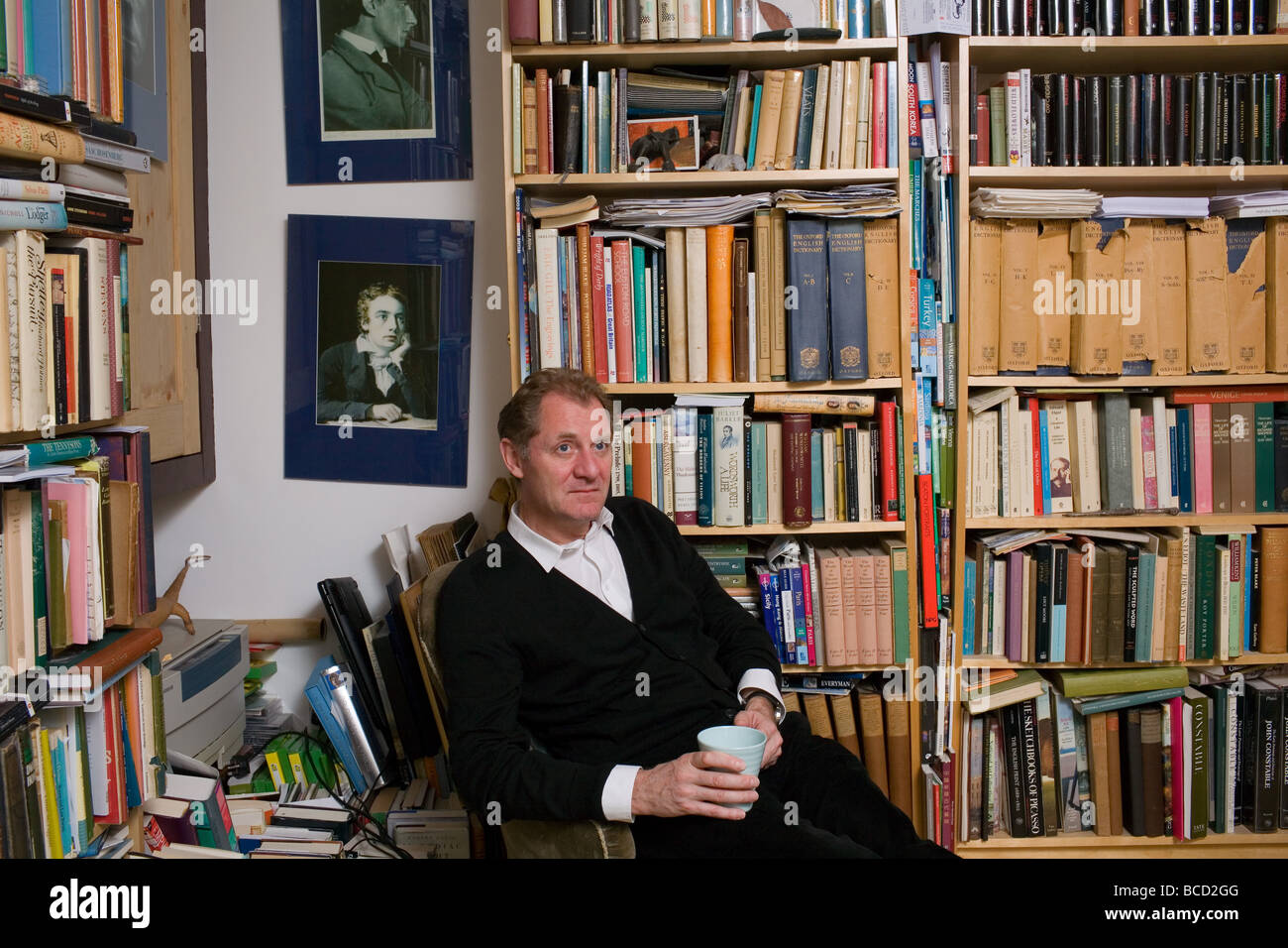 Poet Andrew Motion sat in the study where he works at his North London ...