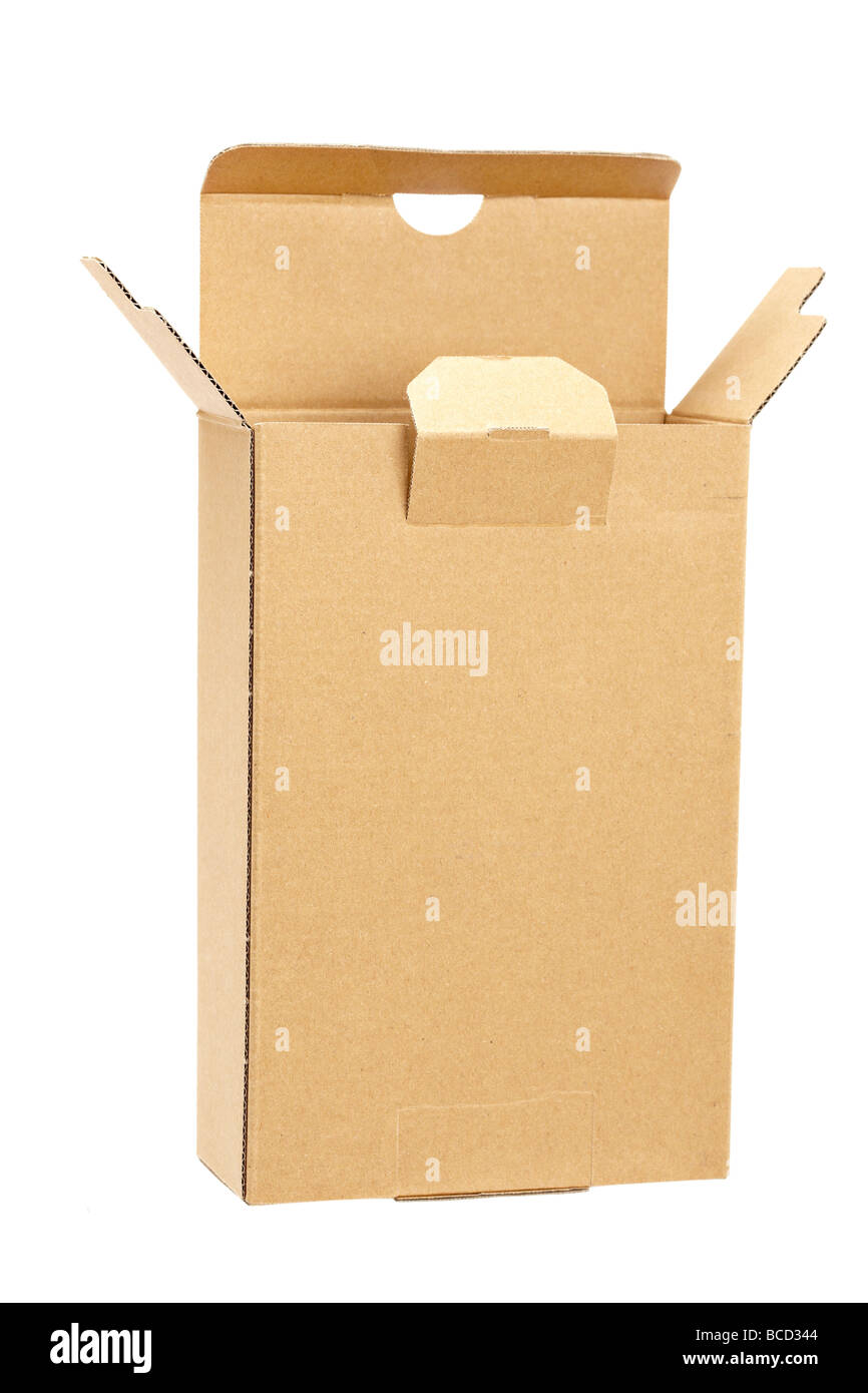 Opened cardboard box isolated on white background Stock Photo - Alamy