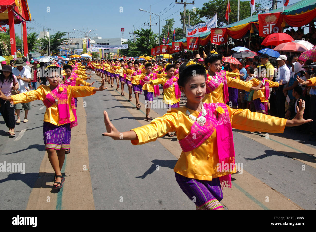 The annual parade at the Rocket Festival in Yasothon Thailand Stock ...