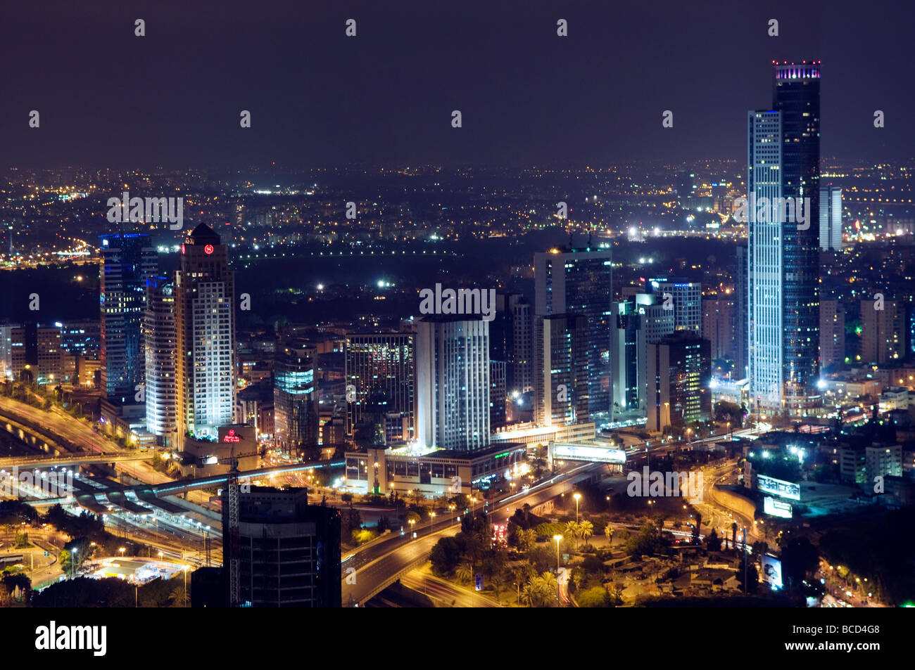 View at night of the "Diamond Exchange District" a business area ...