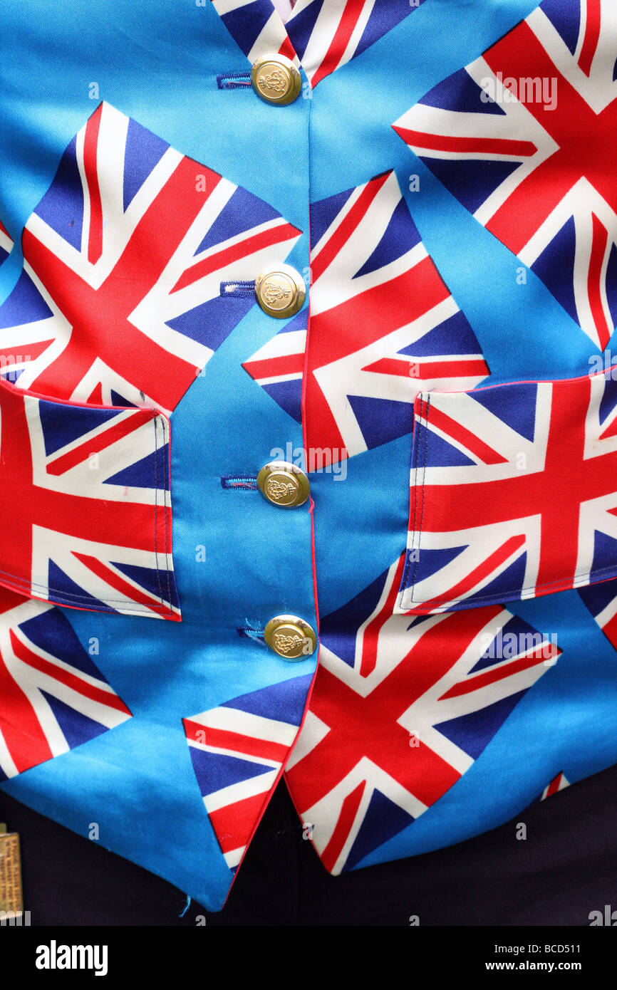 A colourful fashion design depicting the red white blue of Union Jacket ...