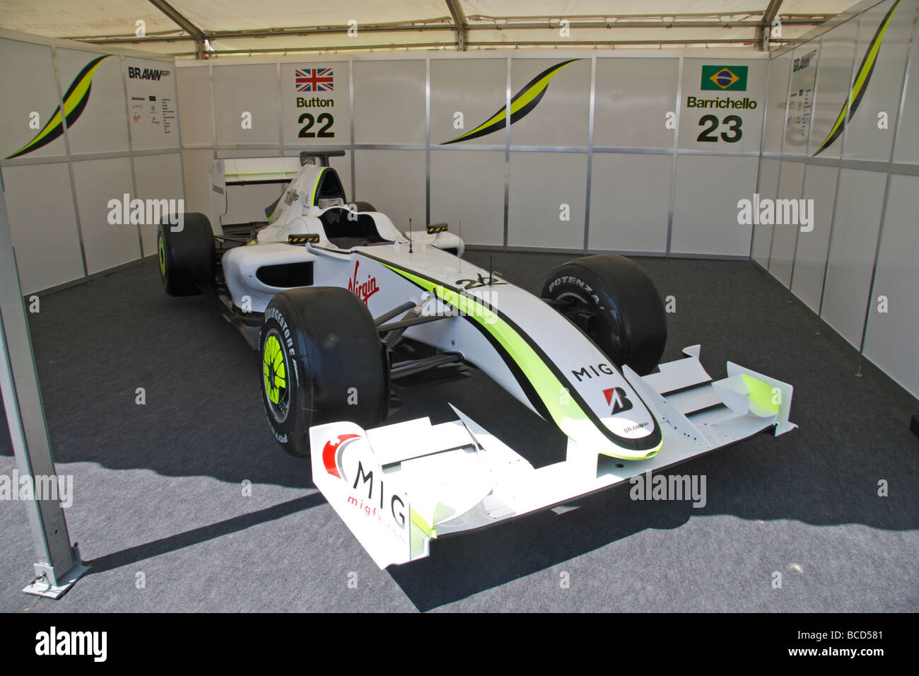 A 2009 Brawn GP Formula One car on display at the Goodwood Festival of ...