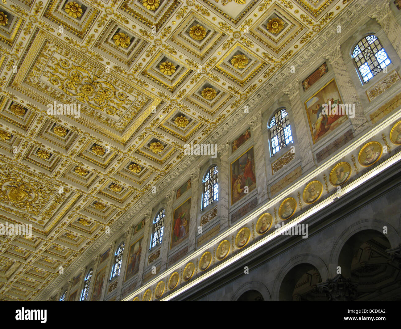 gold ceiling in saint paul's basilica, rome, italy Stock Photo - Alamy