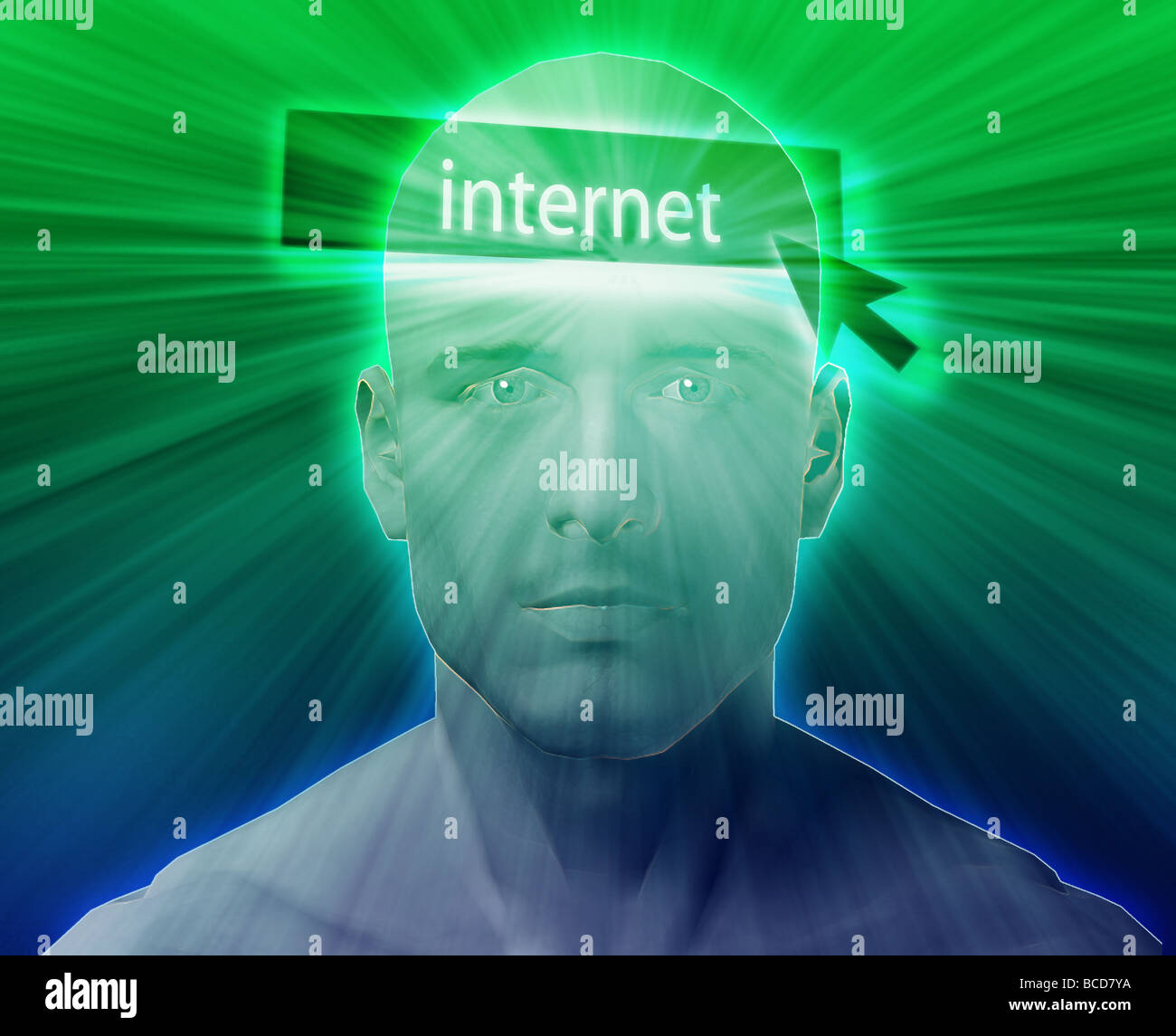 Man thinking about internet clicking floating over head Stock Photo - Alamy