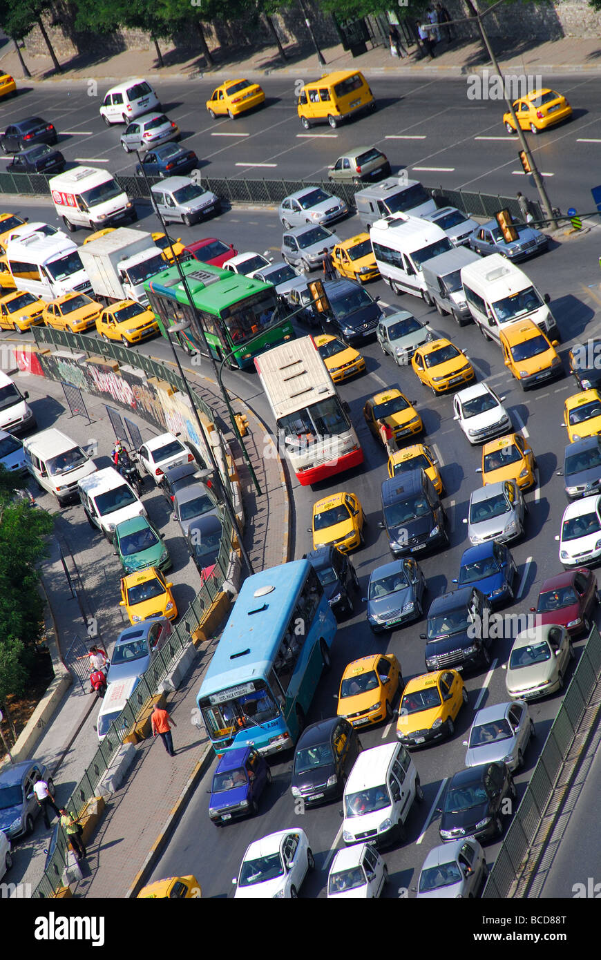 ISTANBUL, TURKEY. Gridlocked rush-hour traffic on Tarlabasi Bulvan in ...