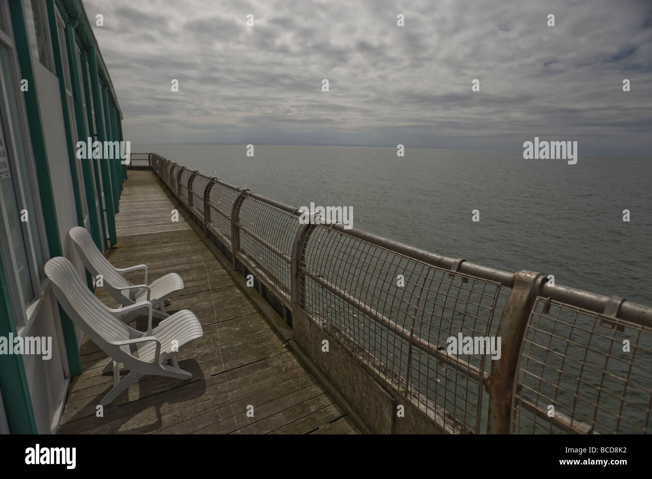Deck chair looking out from Blackpool North Pier Stock Photo - Alamy