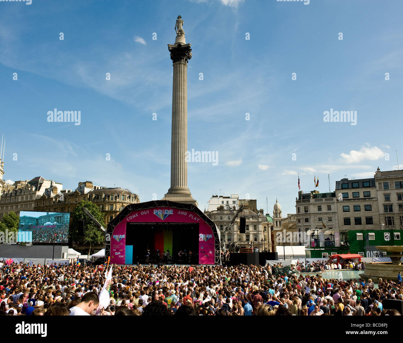 The Gay Pride celebrations in Trafalgar Square in London Stock Photo ...