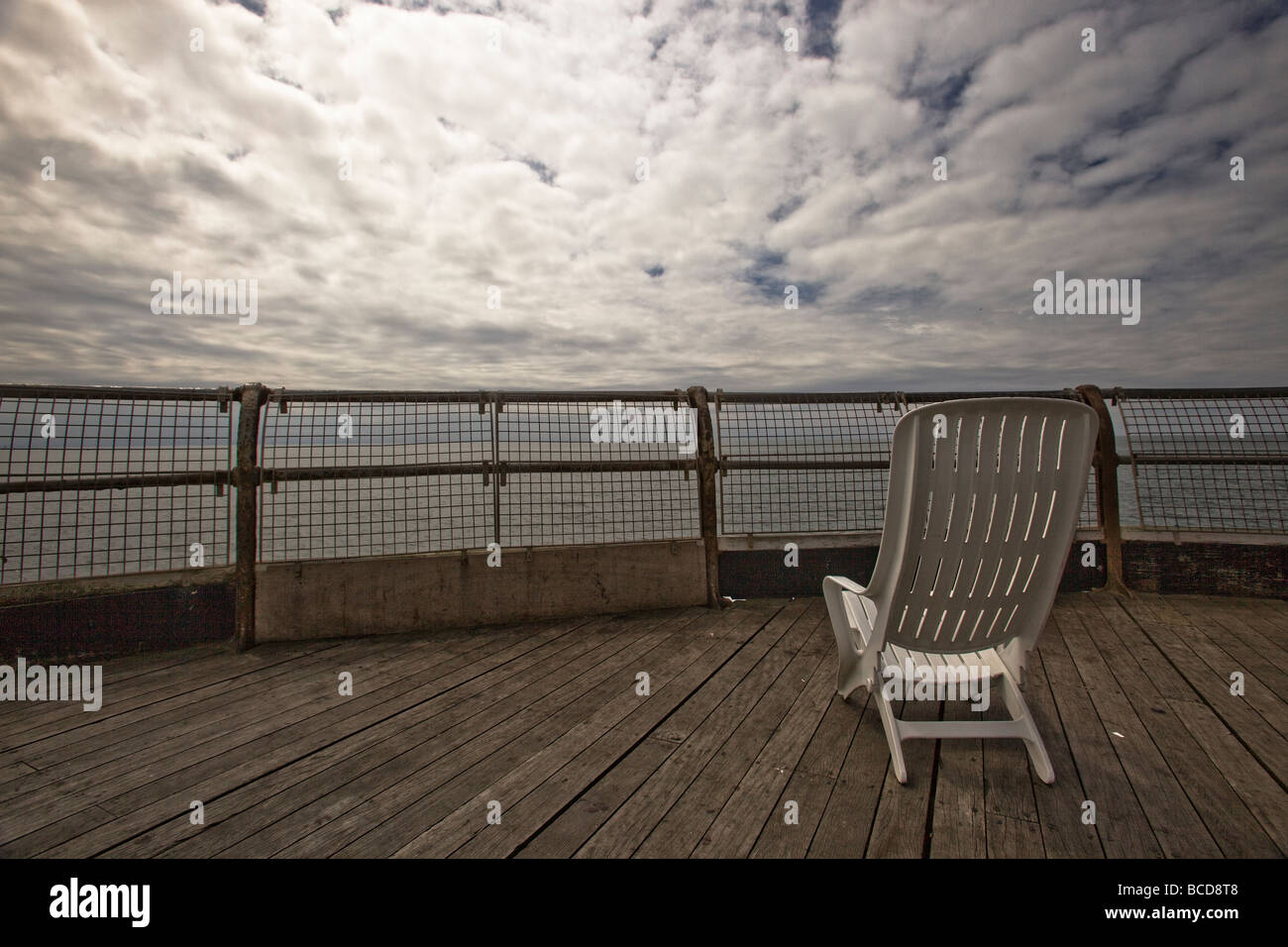 Deck chair looking out from Blackpool North Pier Stock Photo - Alamy