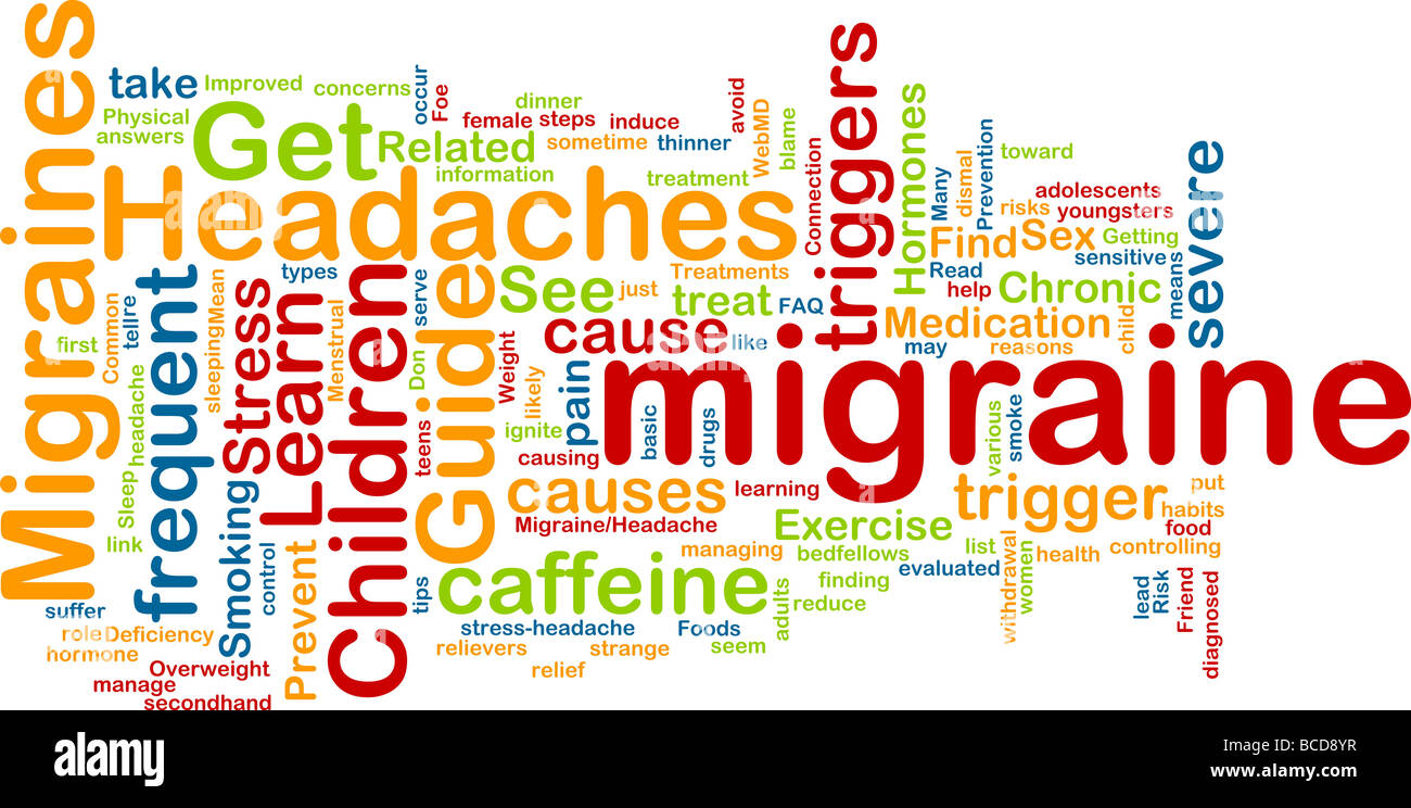 Word cloud concept illustration of migraine headache Stock Photo - Alamy