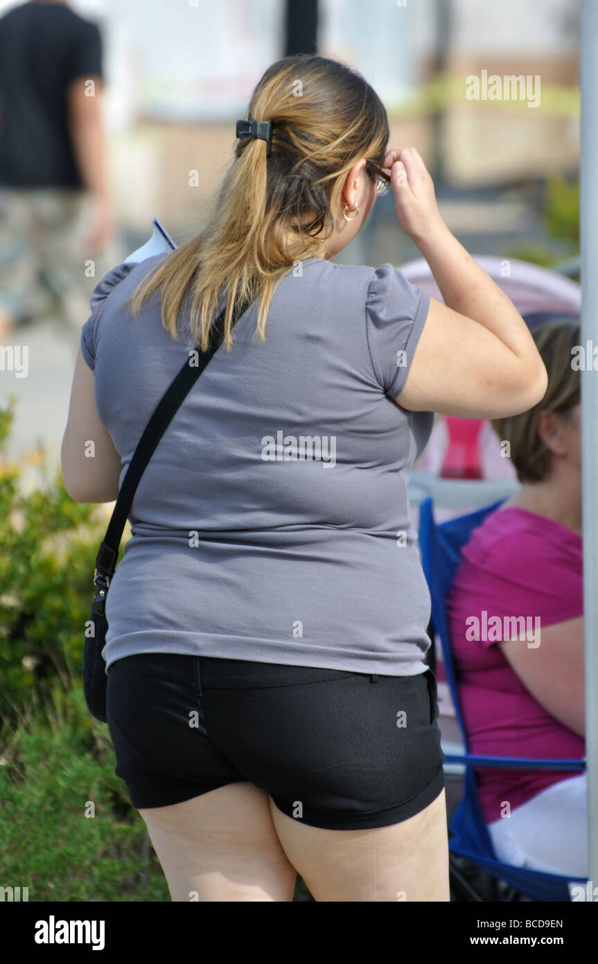 Fat woman obesity obese overweight shorts walking rear back view hi-res ...