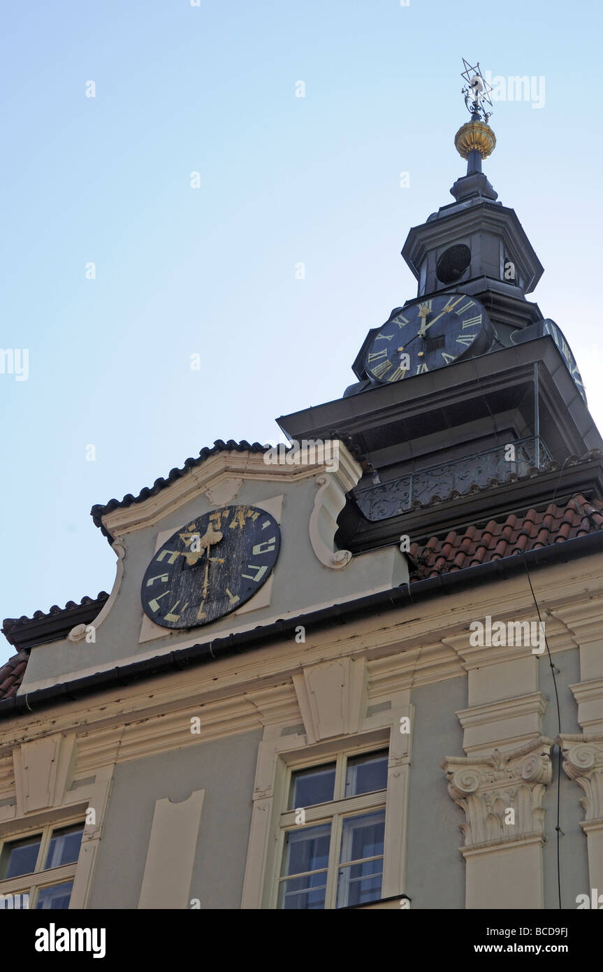The double clock in the Jewish Quarter in Prague in the Czech Republic ...