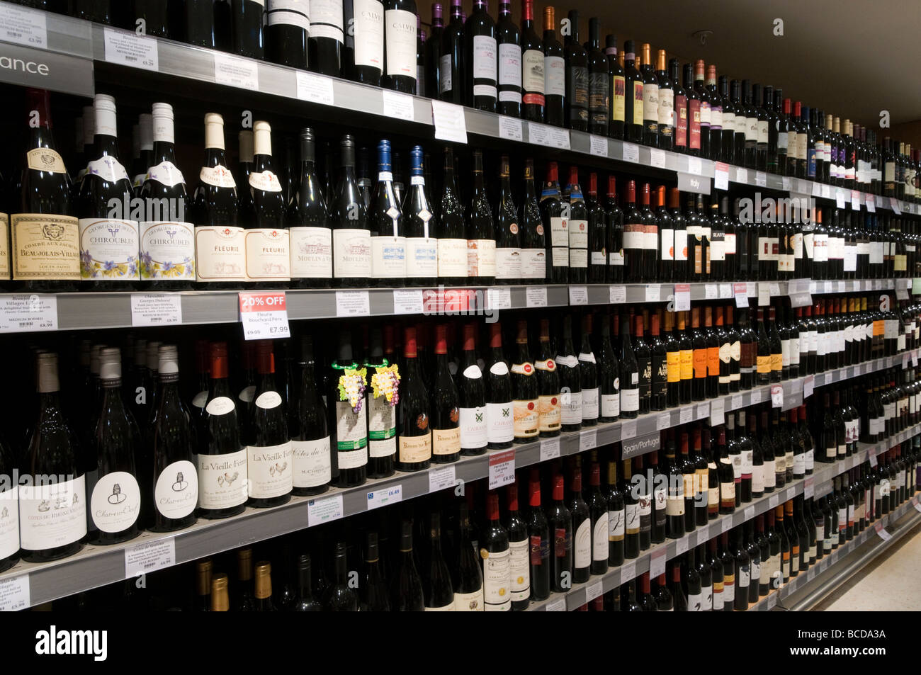 Bottles of wine on shelves of Waitrose supermarket London England UK ...