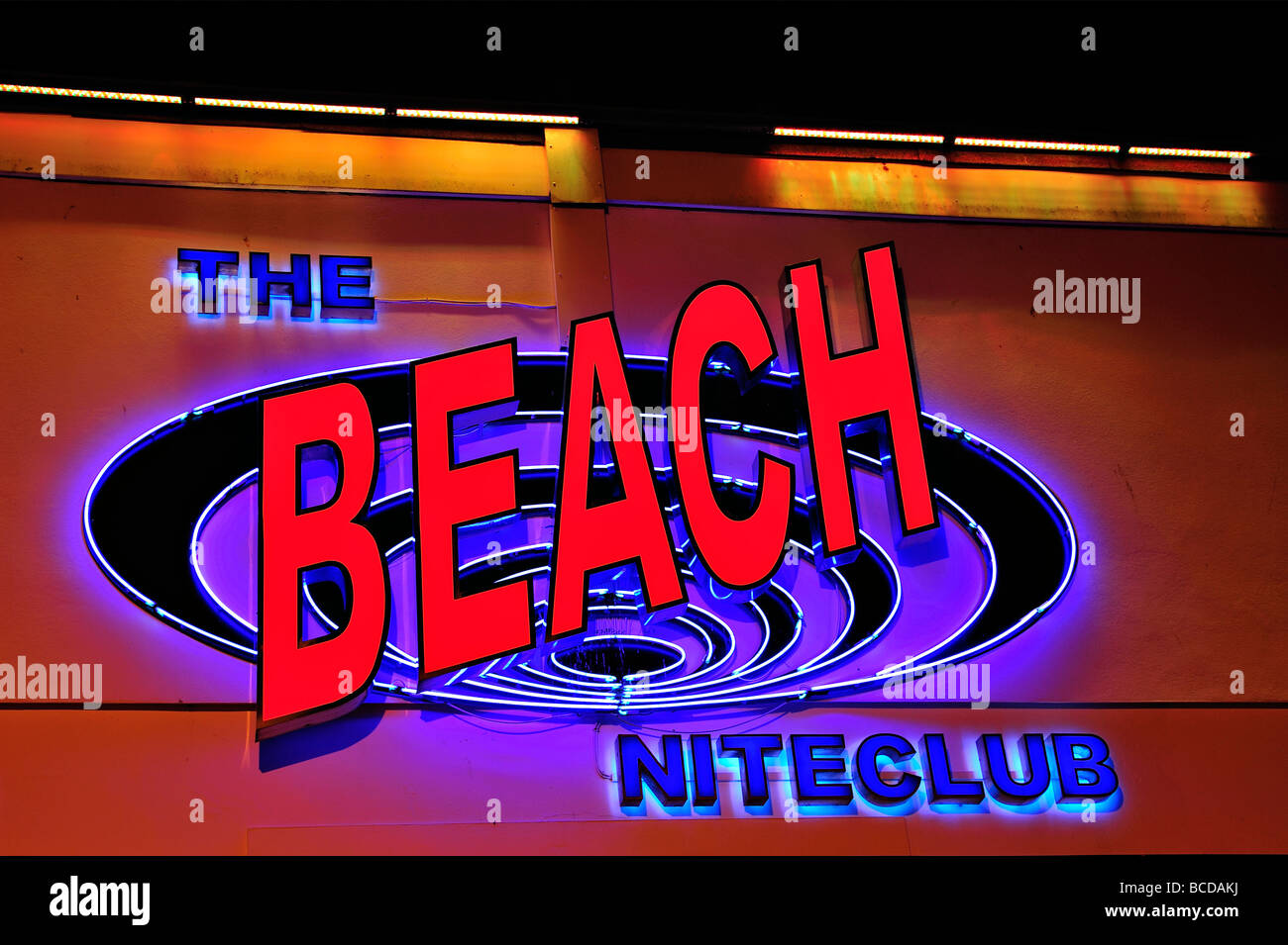 NEWQUAY, CORNWALL, UK - JUNE 11, 2009: Neon Sign for Beach Niteclub ...