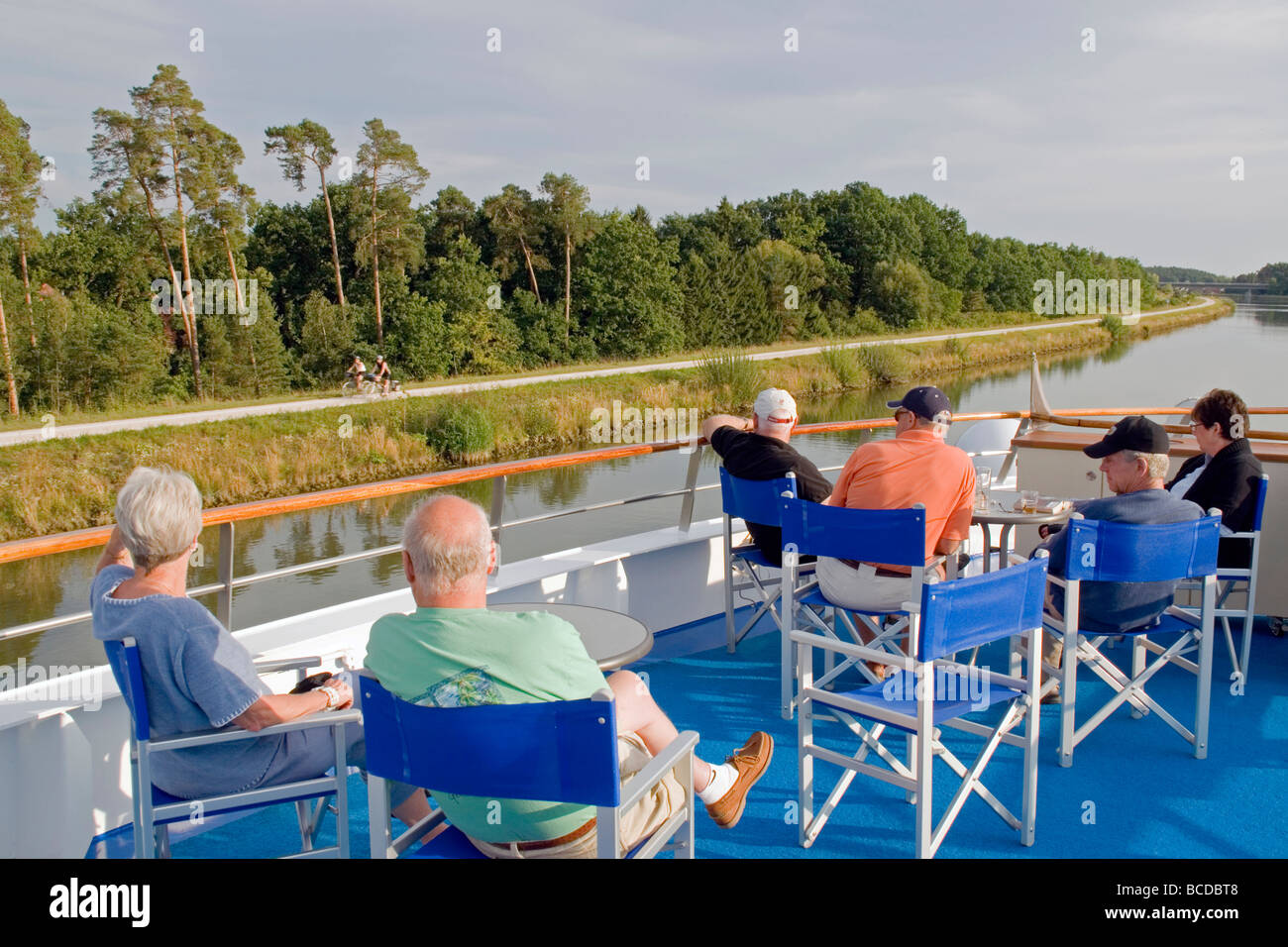 Cruise ship passengers on observation deck on Germany's Main-Danube ...