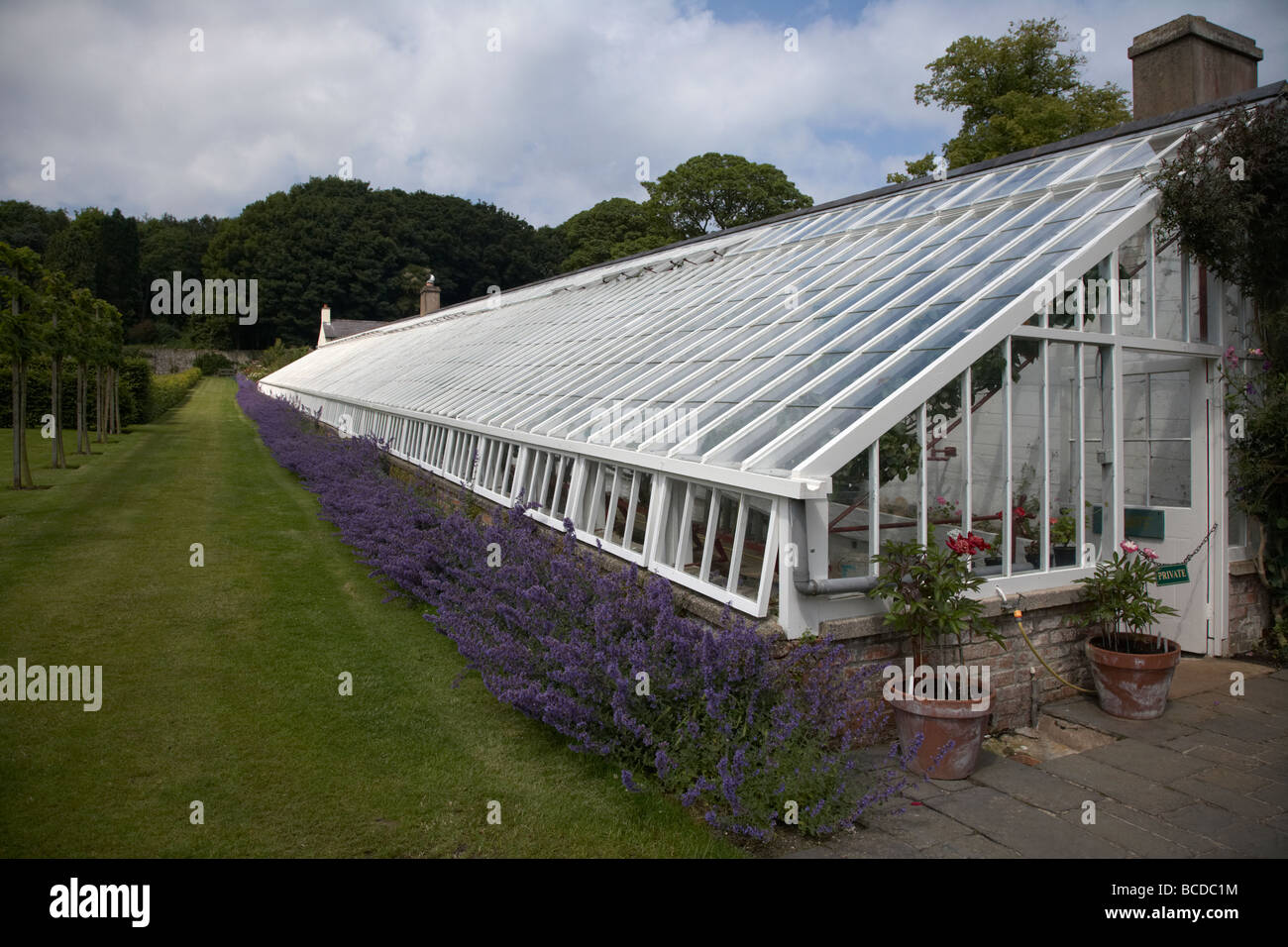 long victorian greenhouse in the walled garden at Glenarm castle county ...