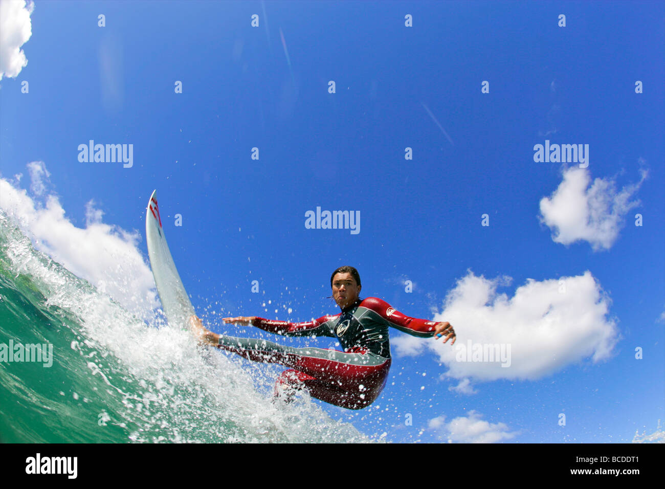British surfer Jake Down riding at his local surf spot Gwithian Beach ...