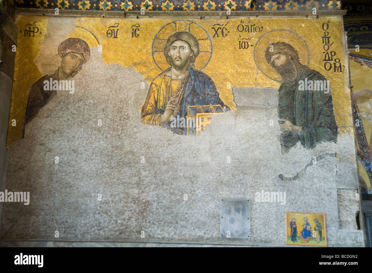 The mosaic Deesis panel depicts the Virgin Mary Christ and John the ...