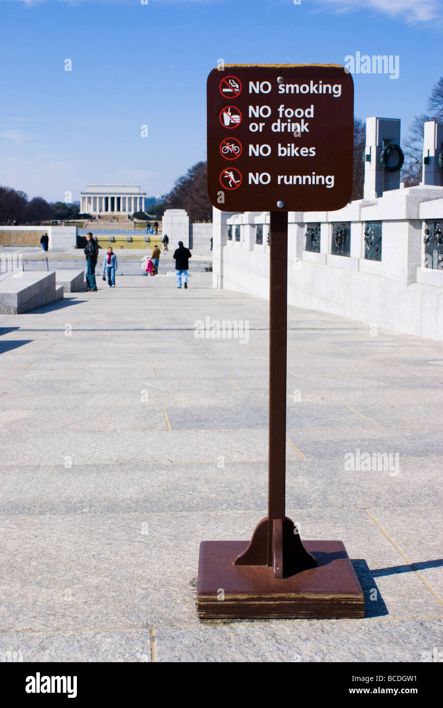 Restrictions sign at National World War II Memorial in Washington DC ...