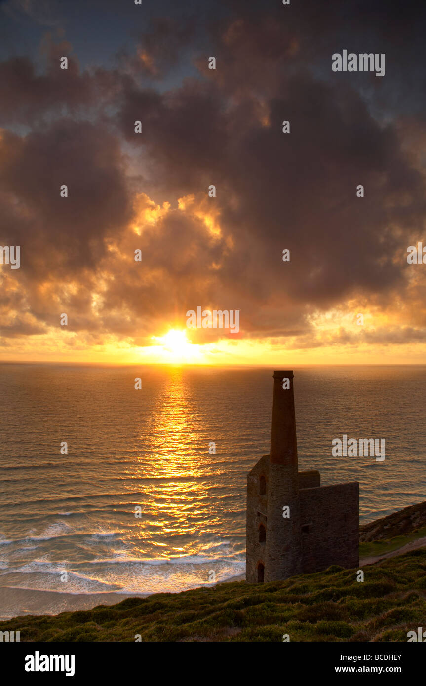 Sunset at the old Wheal Coates engine house on the Cornish coast at St ...