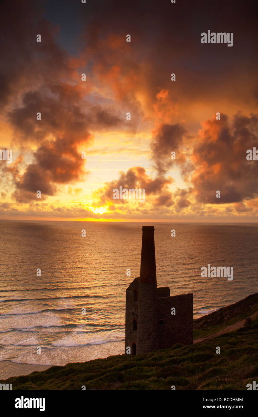Sunset at the old Wheal Coates engine house on the Cornish coast at St ...